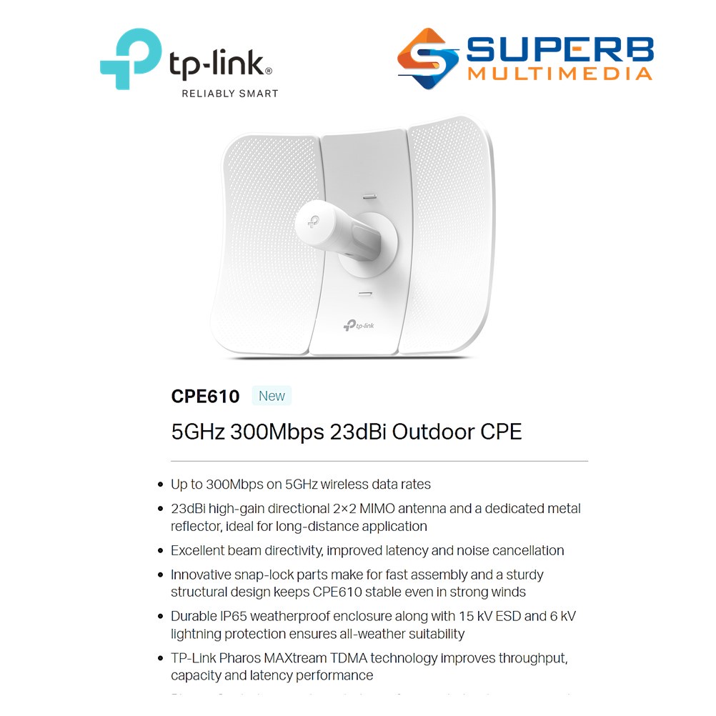 Tp-link CPE610 5GHz 300Mbps 23dBi Outdoor CPE | Shopee Malaysia