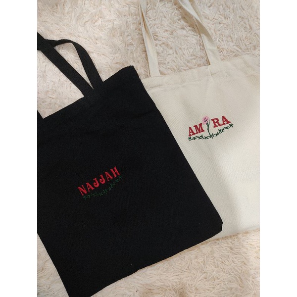 Tote Bag SULAM NAMA MURAH Di Abad Ini !! Custom name totebag EMBROIDERY ...