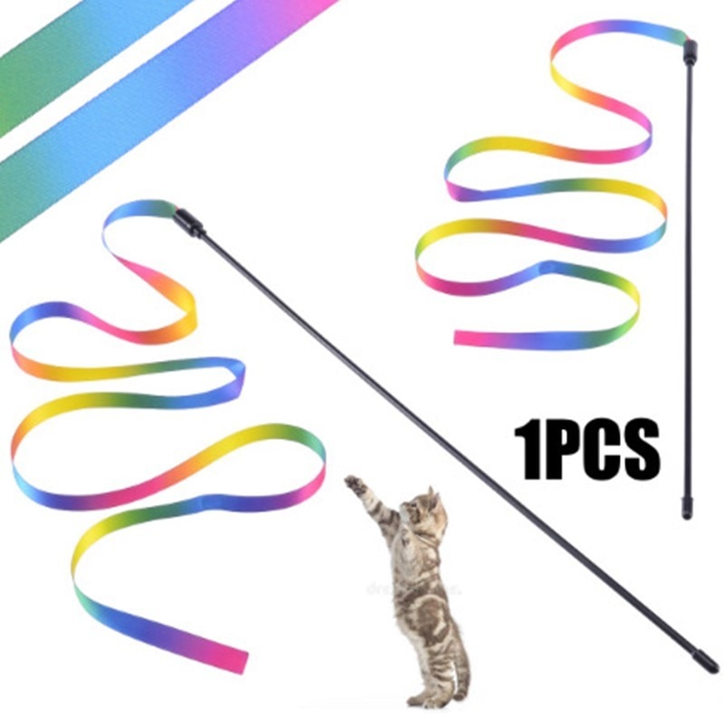 Funny Cat Stick Pet Toy Rainbow Ribbon Funny Cat Stick DIY Thin ...
