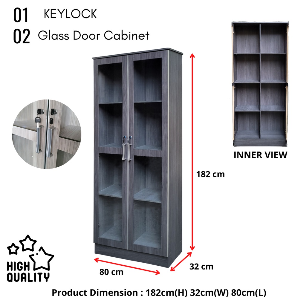 4.5ft 3 Door Rack Display Cabinet Glass Storage Cabinet Rak Buku ...