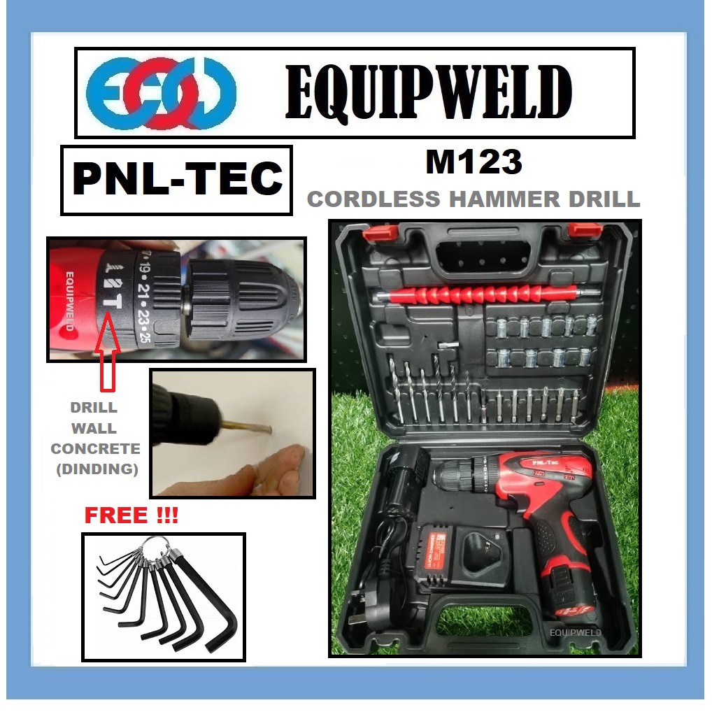 PNL-TEC M123 CORDLESS HAMMER IMPACT DRILL FOC 24 ITEM (12V) ITALY EUROPA LIKE MAKITA BOSCH ...