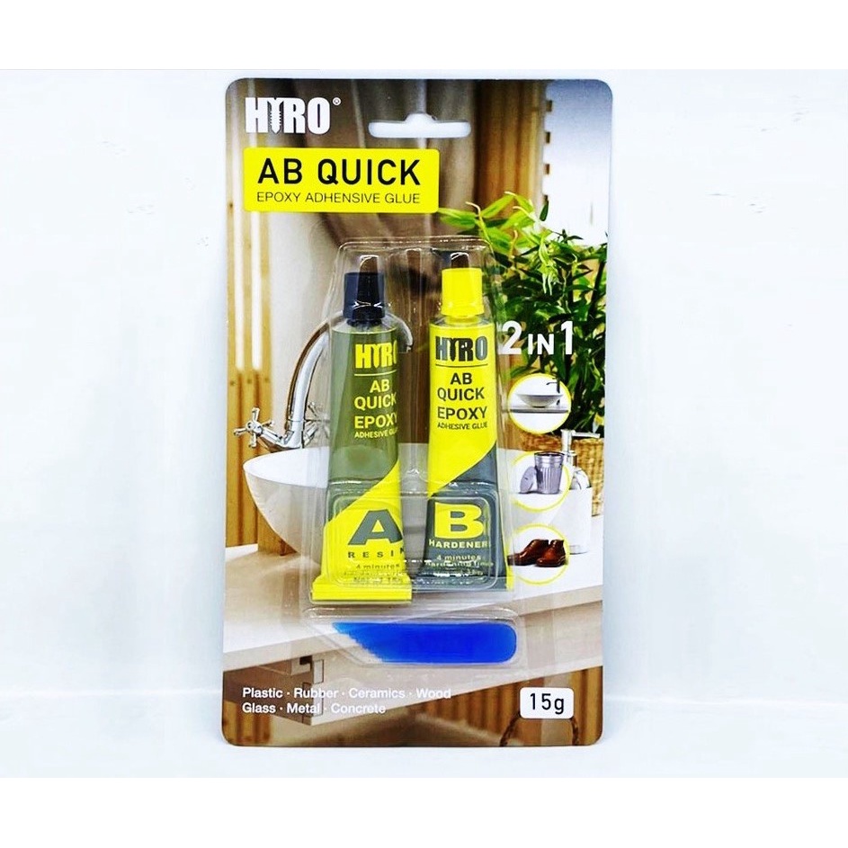 HYRO AB QUICK EPOXY ADHESIVE GLUE 15g/Pelekat kuat AB Plastic Rubber ...
