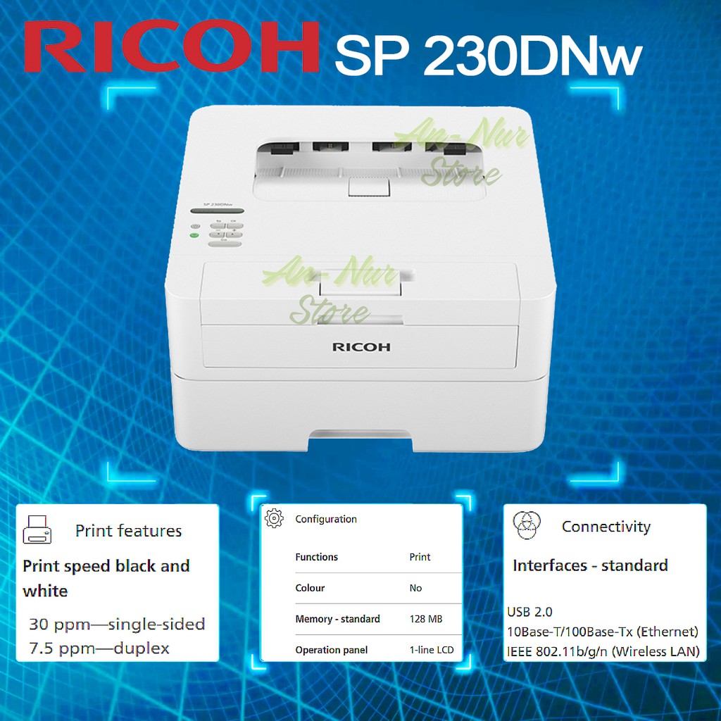 Ricoh Printer SP230DNW Mono Black & White Single Function Print Only ...