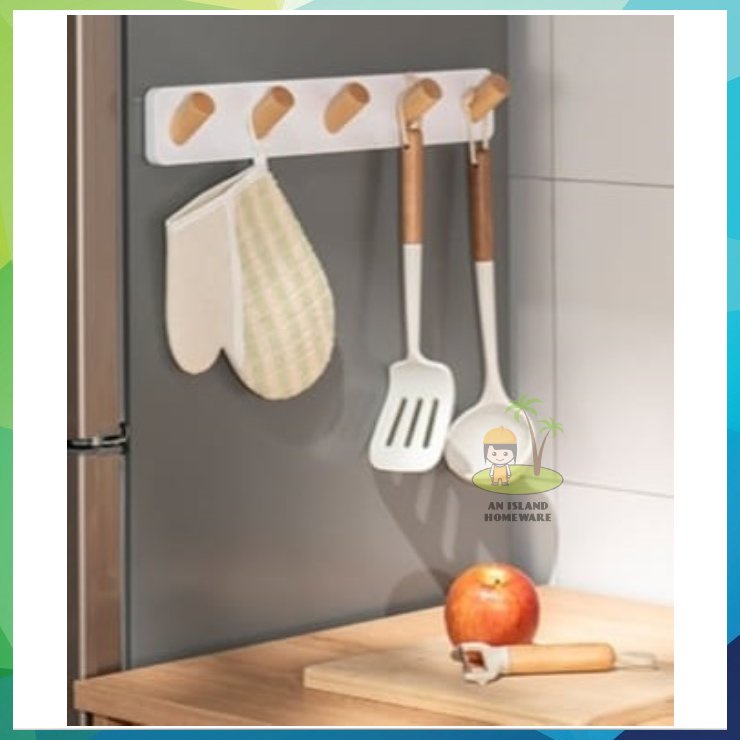 【HOMEWARE】MUJI Style Wood Wall Mounted Hook Hanger Self Adhesive No ...