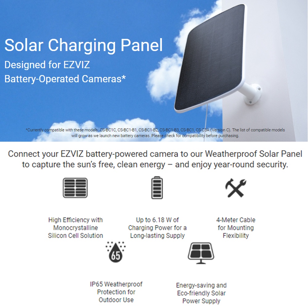 EZVIZ SOLAR Charging Panel -C , Compatible with HB8 CB8 CB3 BC1 B1/B2 ...