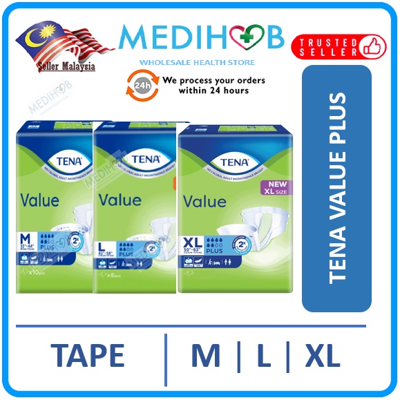 [SINGLE PACK] TENA VALUE ADULT DIAPERS TAPE M/L/XL | Shopee Malaysia