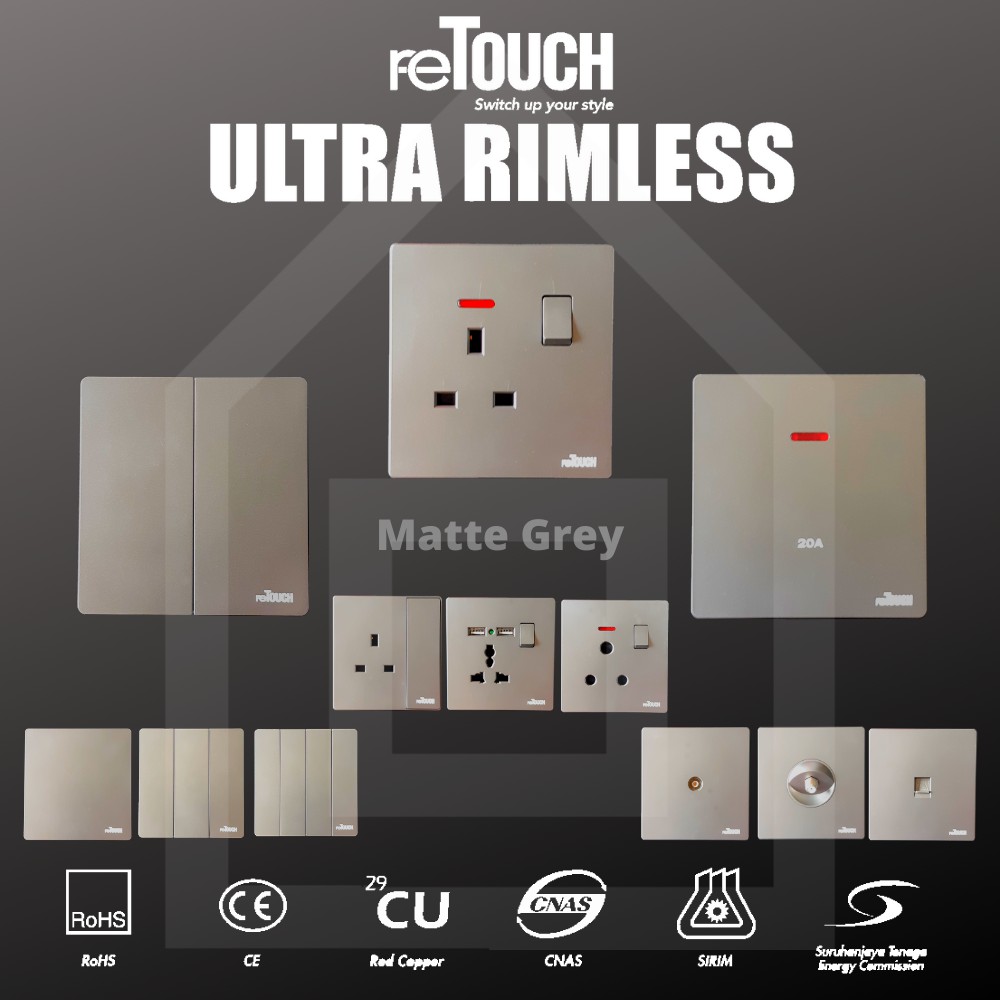 reTouch Ultra Rimless Switch Socket 1/2/3/4Gang 13A/15A/20A Doorbell ...