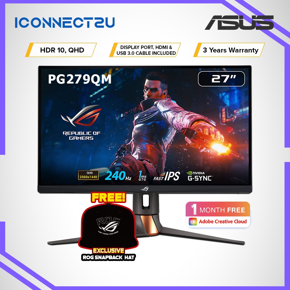 Asus ROG Swift PG279QM 27" QHD 240HZ FAST IPS 1MS(GTG) DisplayHDR 400 ...