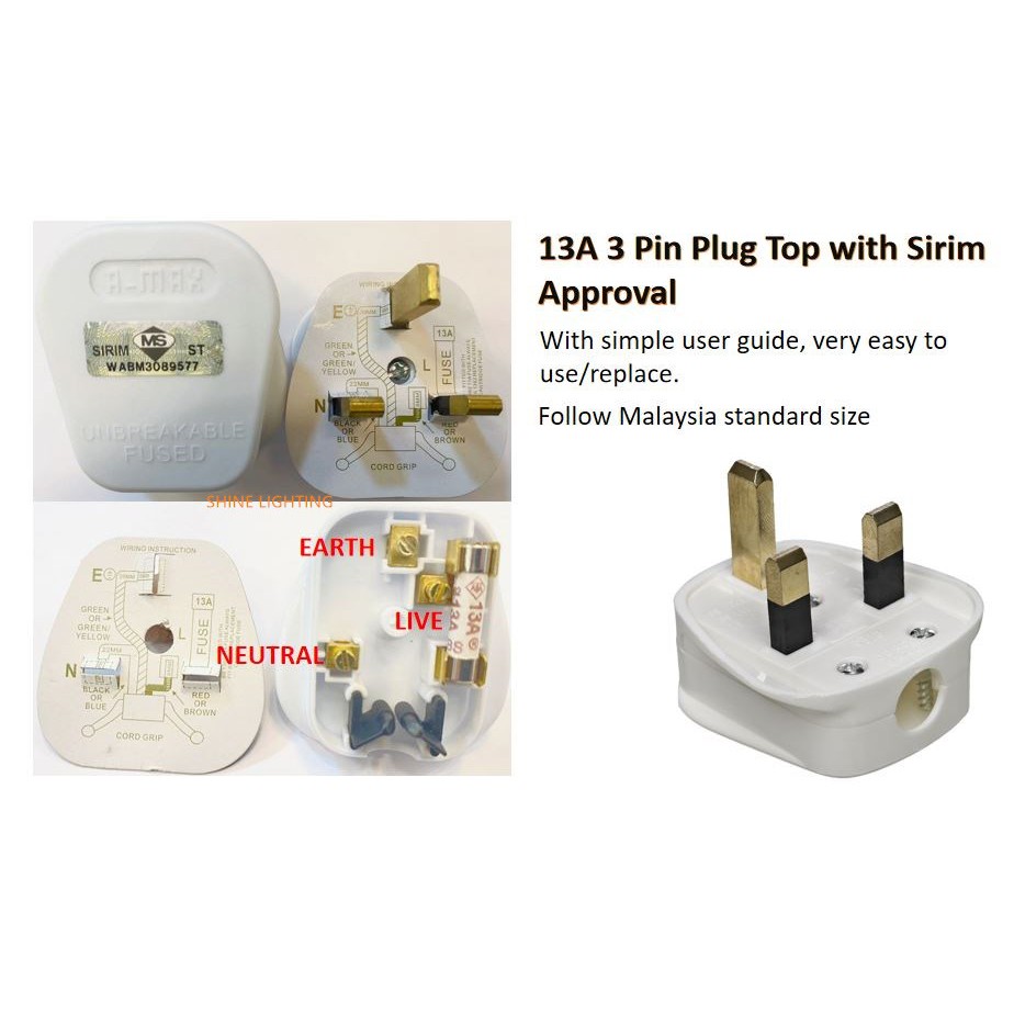 Sirim Approved 13A 3 Pin Plug Top (Unbreakable Fused) | Shopee Malaysia