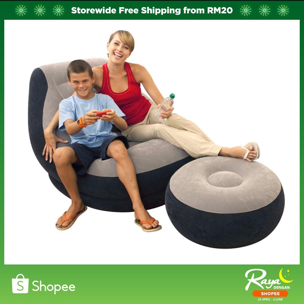 INTEX 68564 Inflatable Ultra Lounge Relaxing Single Air Chair+Foot Rest ...