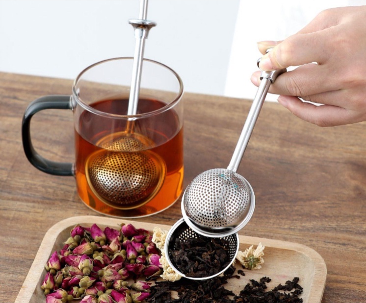 1pc Stainless Steel Snap Ball Tea Strainer Long Handle Mesh Loose Leaf ...