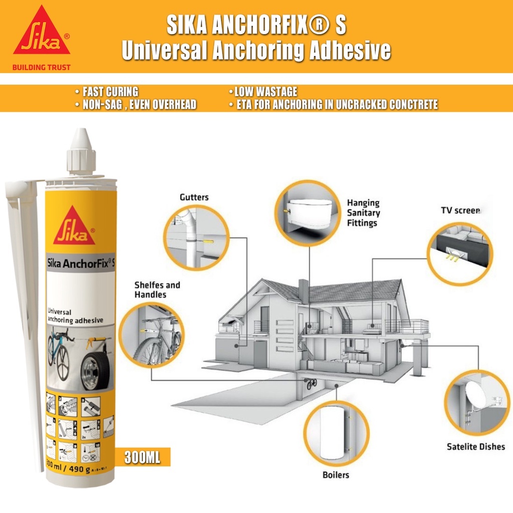 Sika AnchorFix-S Universal Anchoring Adhesive Silicone Sealant 300ML ...