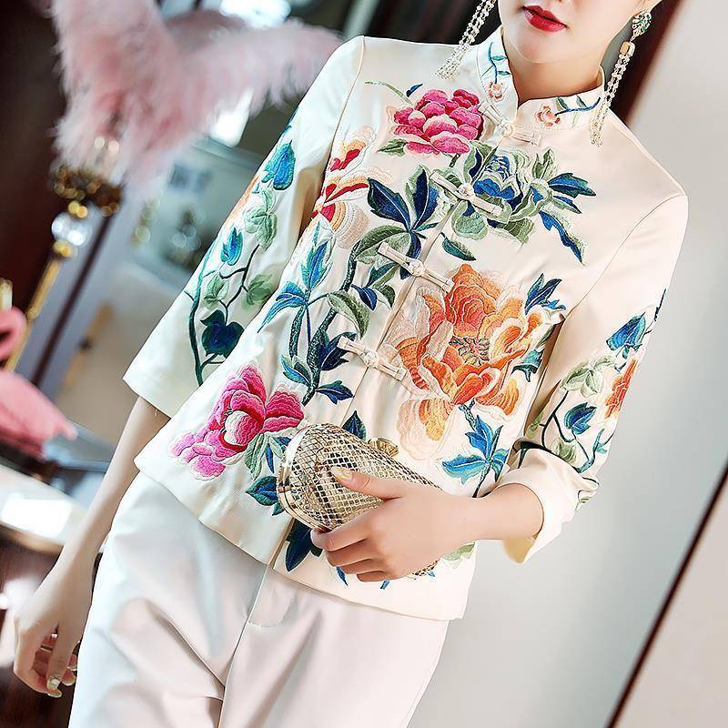 Retro Chinese knot button top short coat for women spring and autumn ...
