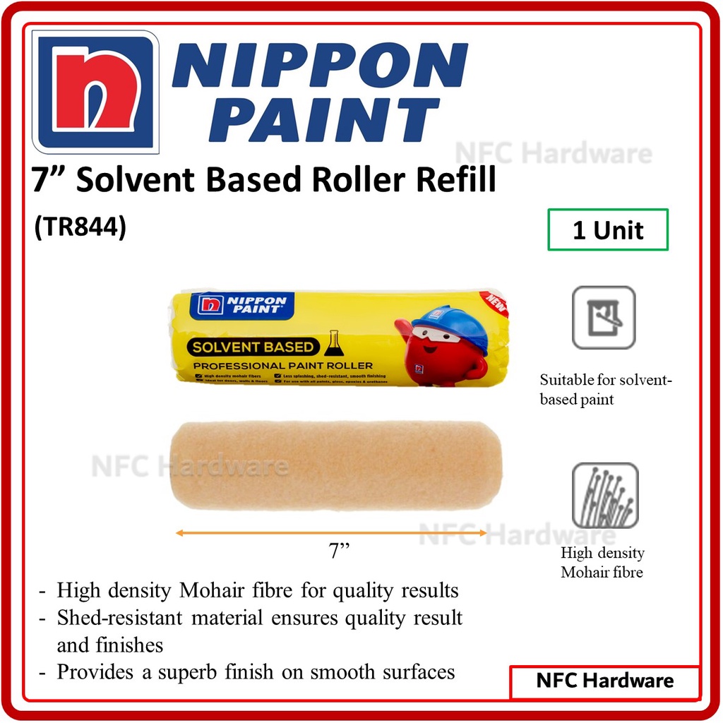 NIPPON PAINT 7" Mohair Solvent Based Paint Roller Set / Roller Refill ...
