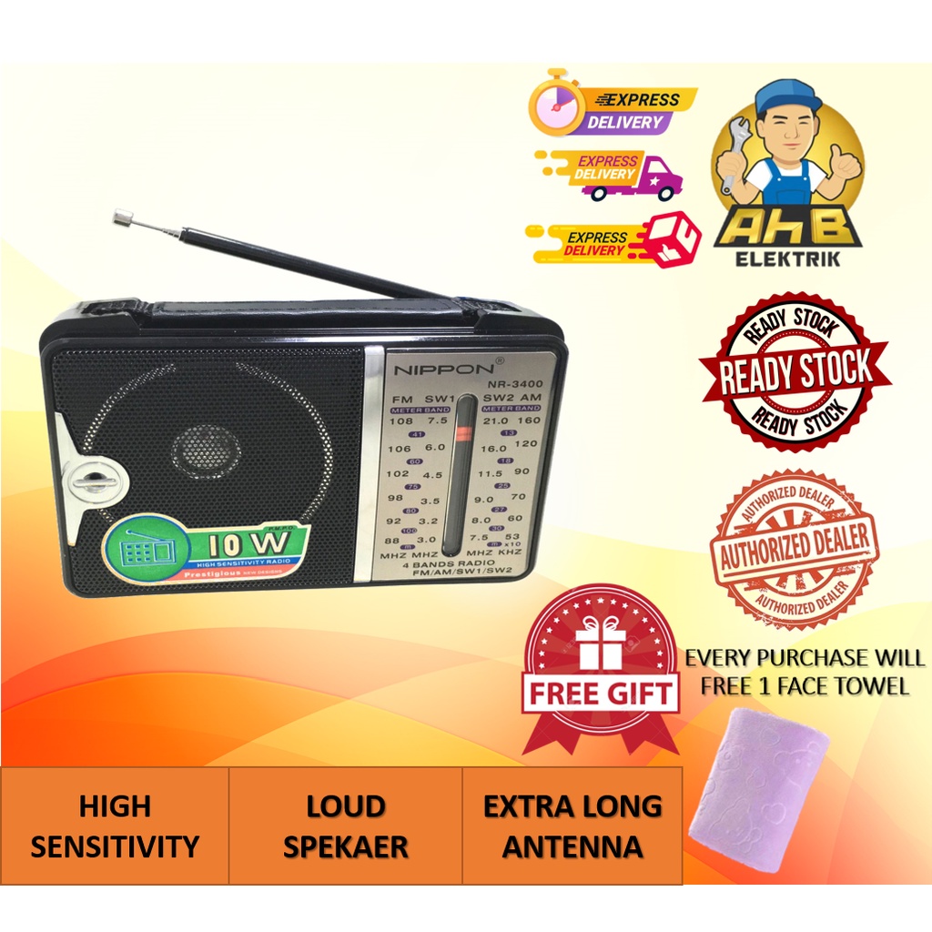 NIPPON 4 BAND RADIO AM/ FM/ SW1/ SW2 RADIO WITH AC CABLE (NR-3400) | Shopee Malaysia