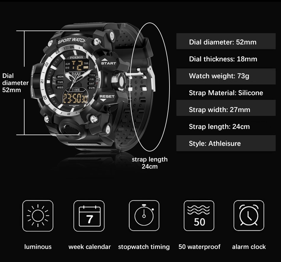 FOXBOX Original Electronic Digital Watch Men Electronic Sport ...