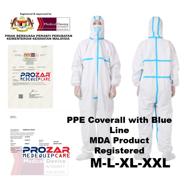 COVERALL BLUE LINE PPE JUMPSUIT 60GSM WITH SHOE COVER | Shopee Malaysia