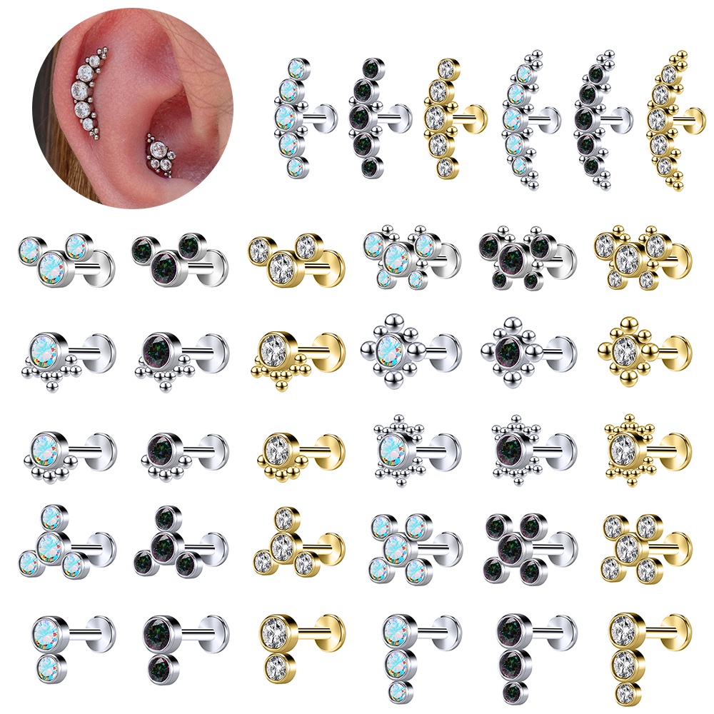 1 PC Crystal Lip Labret Piercing Stainless Steel Cartilage Stud ...
