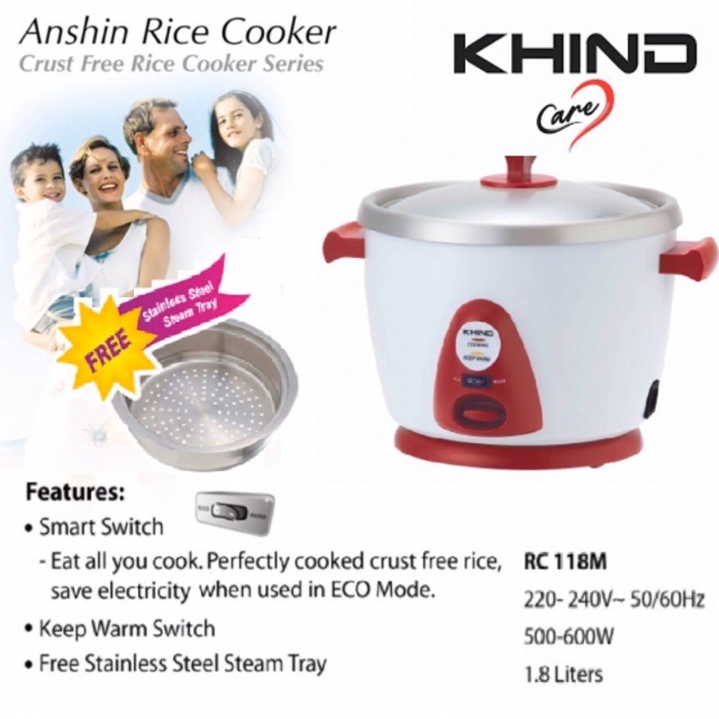 Khind Anshin Rice Cooker 1.8 Litre Smart ECO.(white ) (RC118M) | Shopee ...