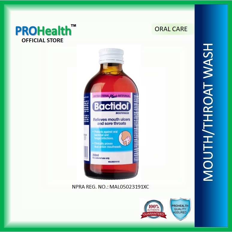 Bactidol Sore Throat & Ulcers Fast Relief Mouthwash (250ml) EXPIRY 5/25 ...