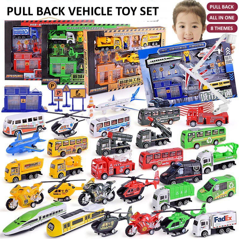 Car Vehicle Set Construction Truck Police Fire Truck Helicopter ...