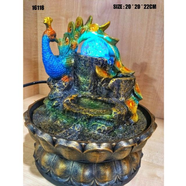 Peacock statue G12 water fountain indoor table top pump buddha Feng ...