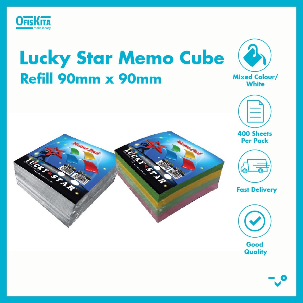 Lucky Star Memo Cube Refill 90mm x 90mm (400 sheets) | Shopee Malaysia