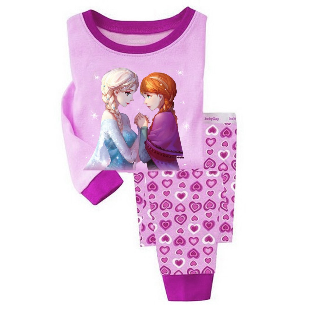 Disney Ice Frozen Anna Elsa Girls Long Sleeve Pajamas Kids Pjs Autumn ...