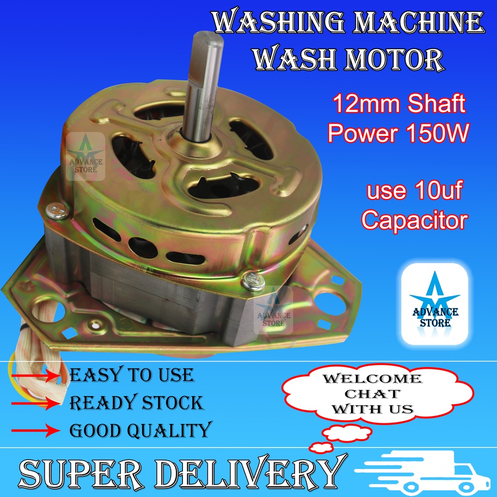 Washing Machine Wash Motor 12mm Shaft 150W ( Optional use with 10uf ...
