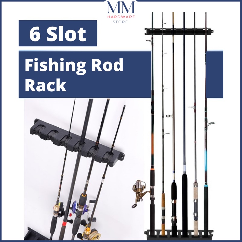 Fishing Rod Rack Wall Mounted 6 Slot Rak Pancing Dinding Tempat Letak ...