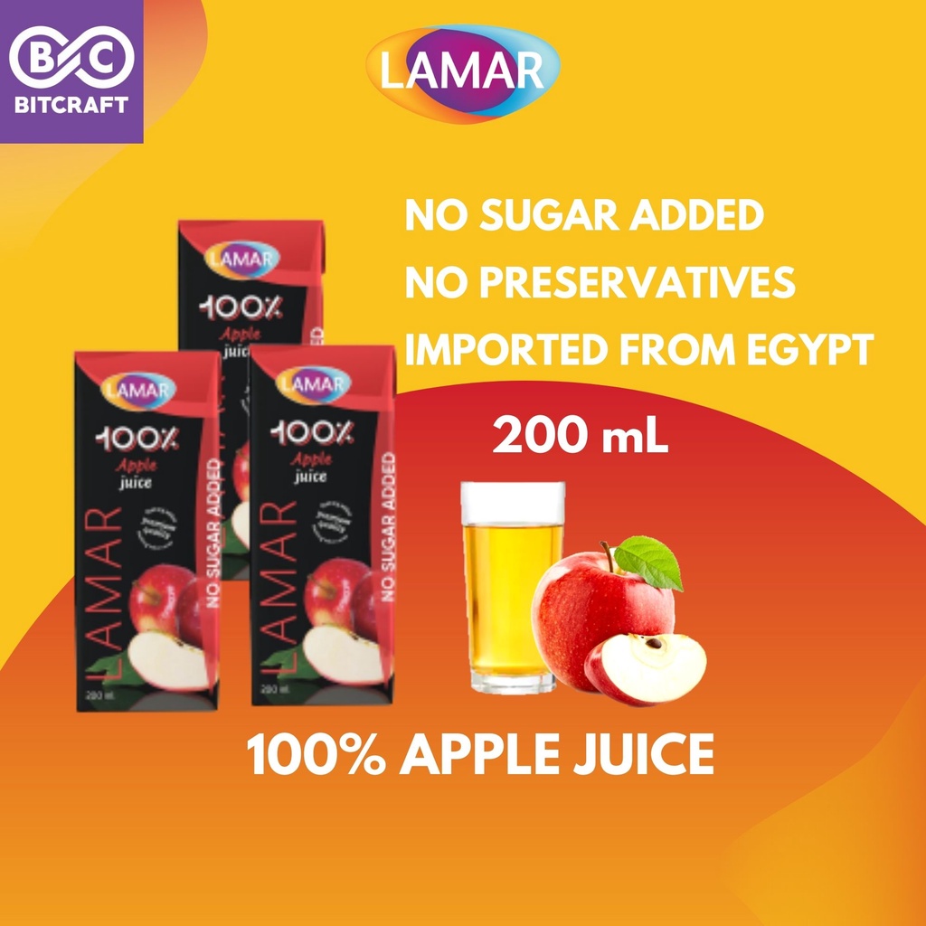 [EXP 120625] LAMAR 100% Apple Juice 200mL Fruit Juice Drink No Sugar ...