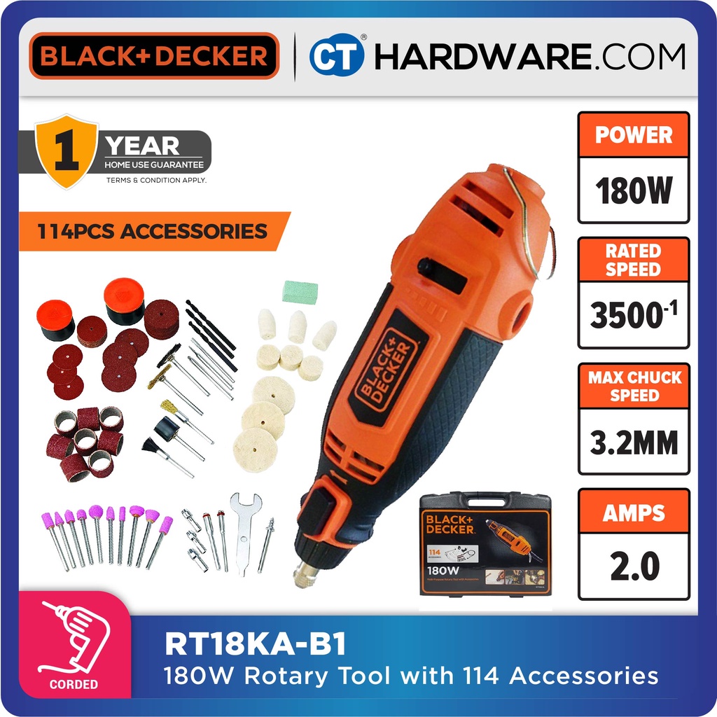 BLACK & DECKER RT18KA MULTI-FUNCTION ROTARY TOOLS COME WITH 114 ...