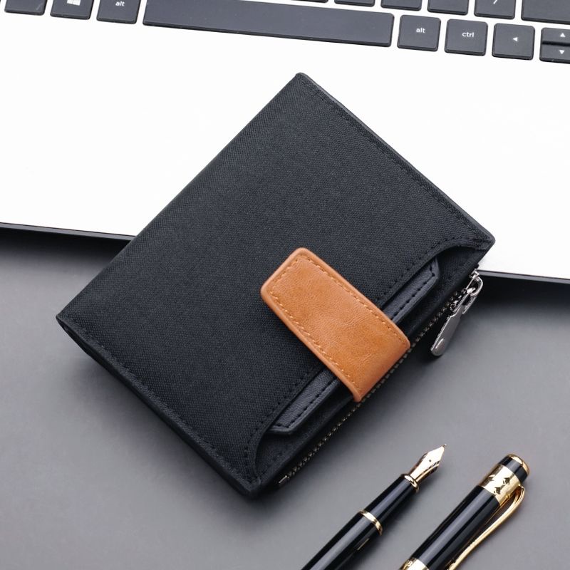 Men Wallet Canvas Men Short Bifold Wallet with Buckle lock and Card ...