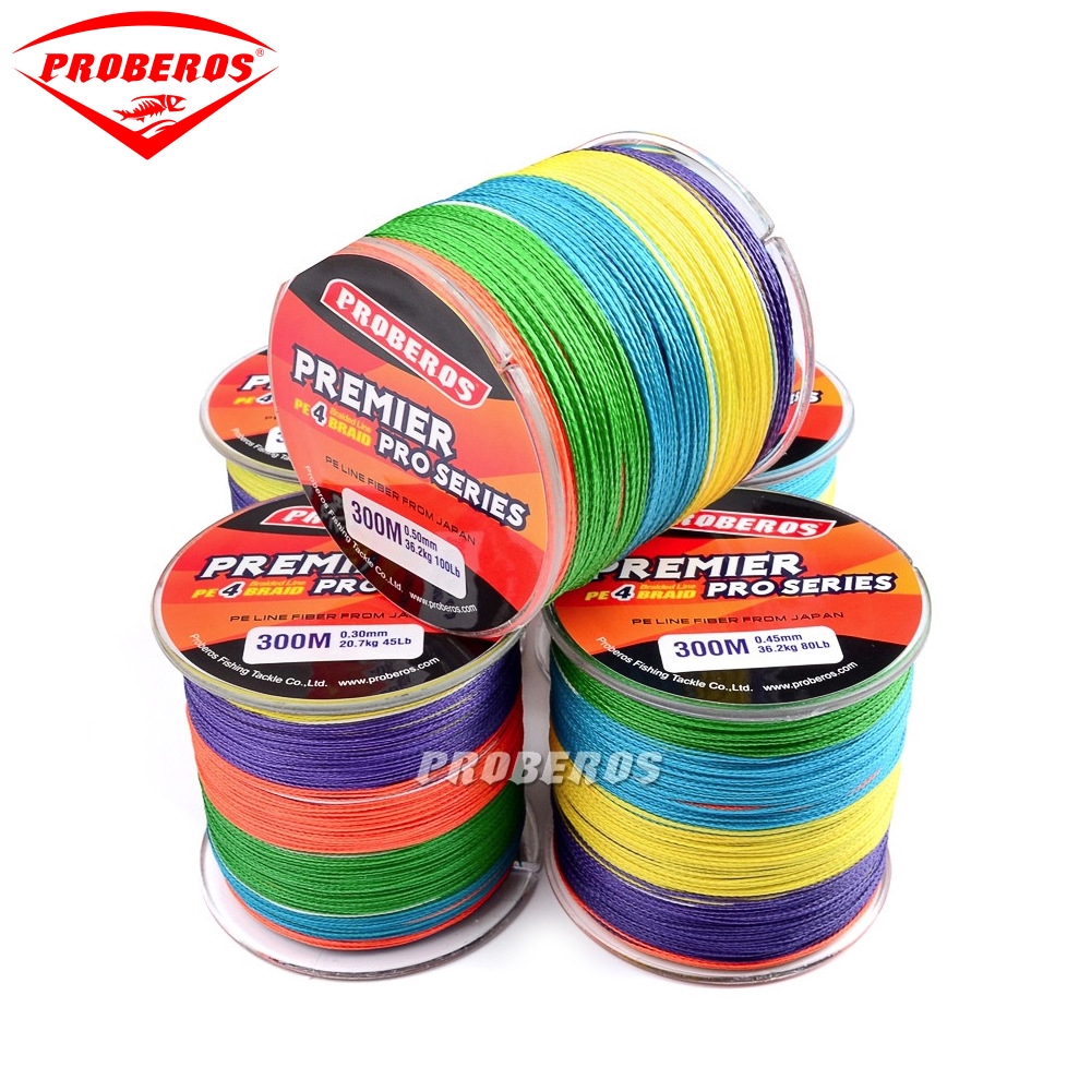 Proberos Multi-colors Braided Line 300M x4 PE Fishing Line Floating ...