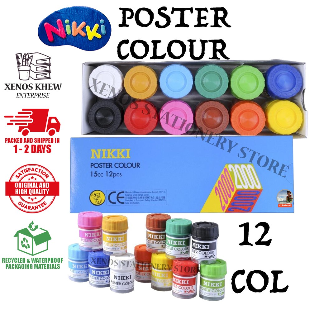 NIKKI POSTER COLOUR 12 COLOUR [ 15CC ] (READY STOCK / 100% ORIGINAL ...
