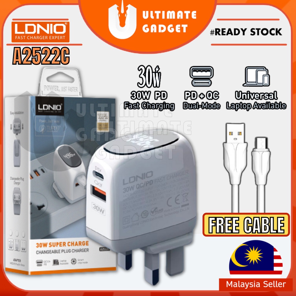Original LDNIO Charger A2522C 30W Super Charge PD QC3.0 UK Plug Charger ...