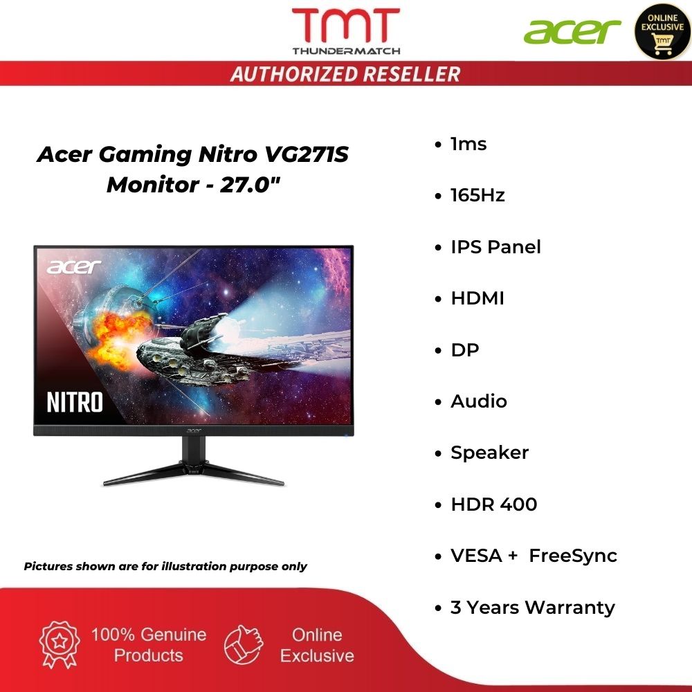 Acer Gaming Nitro VG271S Monitor - 27.0" | 1ms | FHD| IPS Panel | HDMI ...
