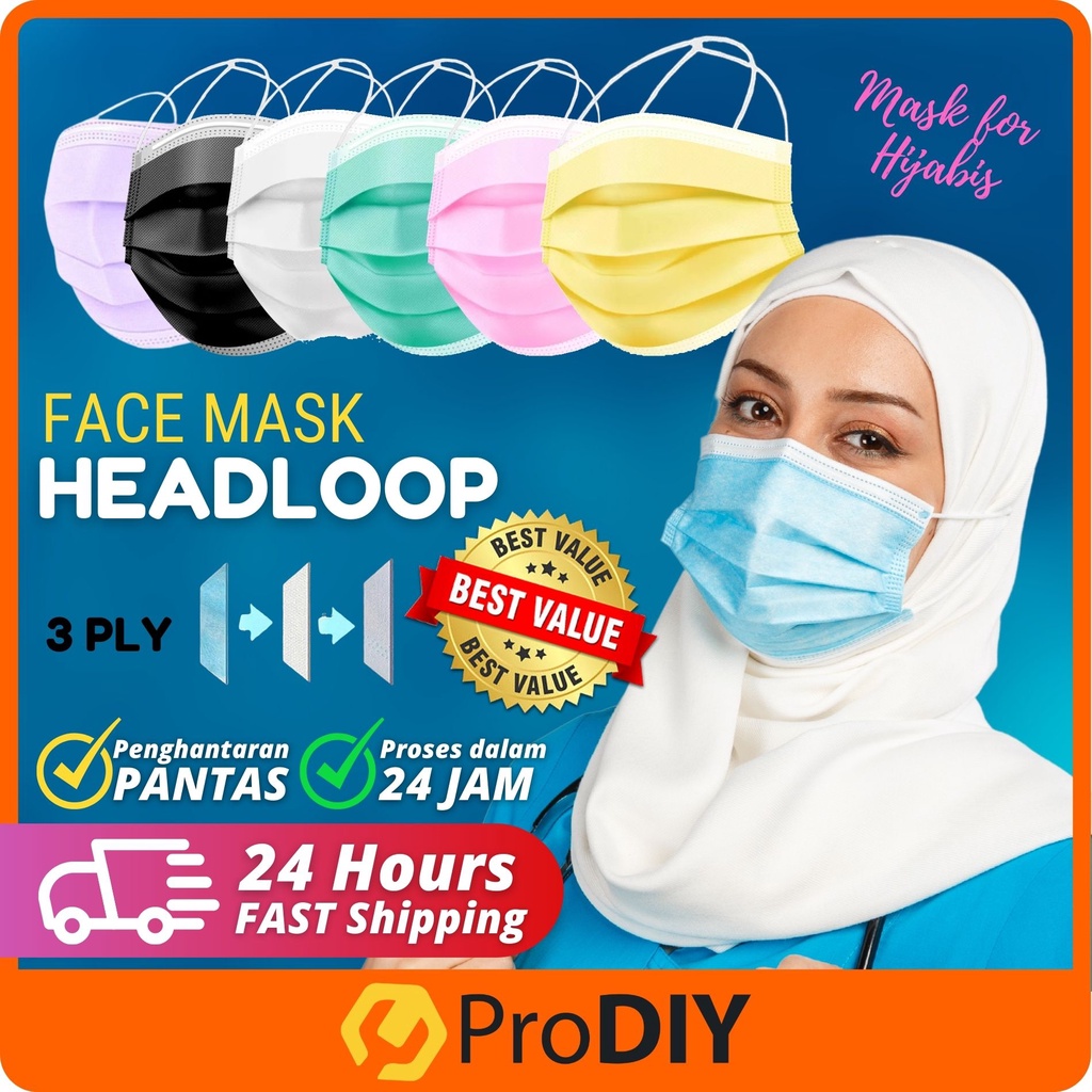 50pcs Hijab Tudung Face Mask Headloop Dust Protective Mouth Mask Topeng ...