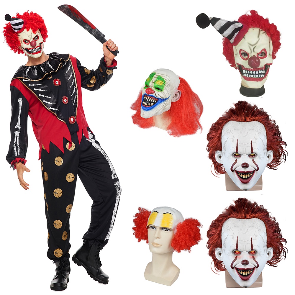 Ready Stock Men's Horror Skeleton Clown Halloween Costume Male Scary ...