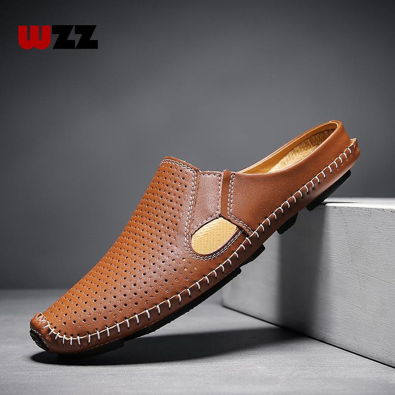 WZZ Casual Loafer Genuine Cow Leather Men Driving Shoes Without Back ...