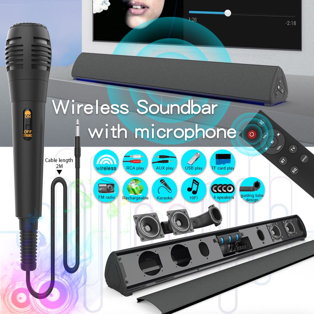 ⚡With Microphone⚡New BS-15 20W Bluetooth Soundbar Stereo Speakers With ...