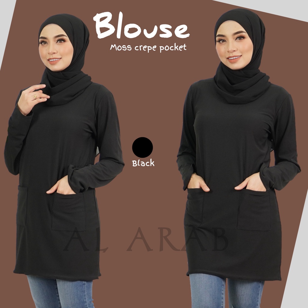 BLOUSE POCKET MUSLIMAH LABUH Plain Blouse Long Top Ready Stock 2022 ...