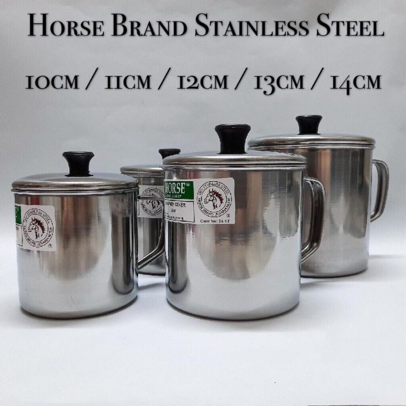 HORSE BRAND Stainless Steel Mug With Cover 10/11/12/13/14cm / Cawan ...