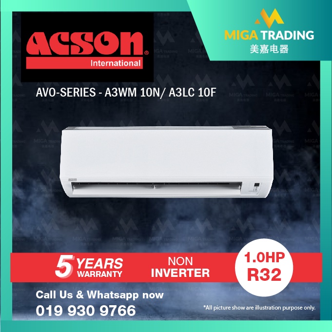 ACSON R32 1HP INVERTER / NON INVERTER AIRCOND AIR CONDITIONER AVO SERIES - A3WM10N/A3LC10F ...