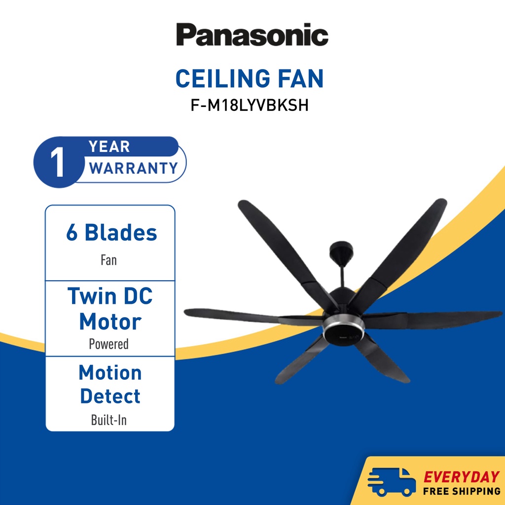 Panasonic Ceiling Fan 6 Blade Pipe Type Twin DC Motor Motion Detect ...
