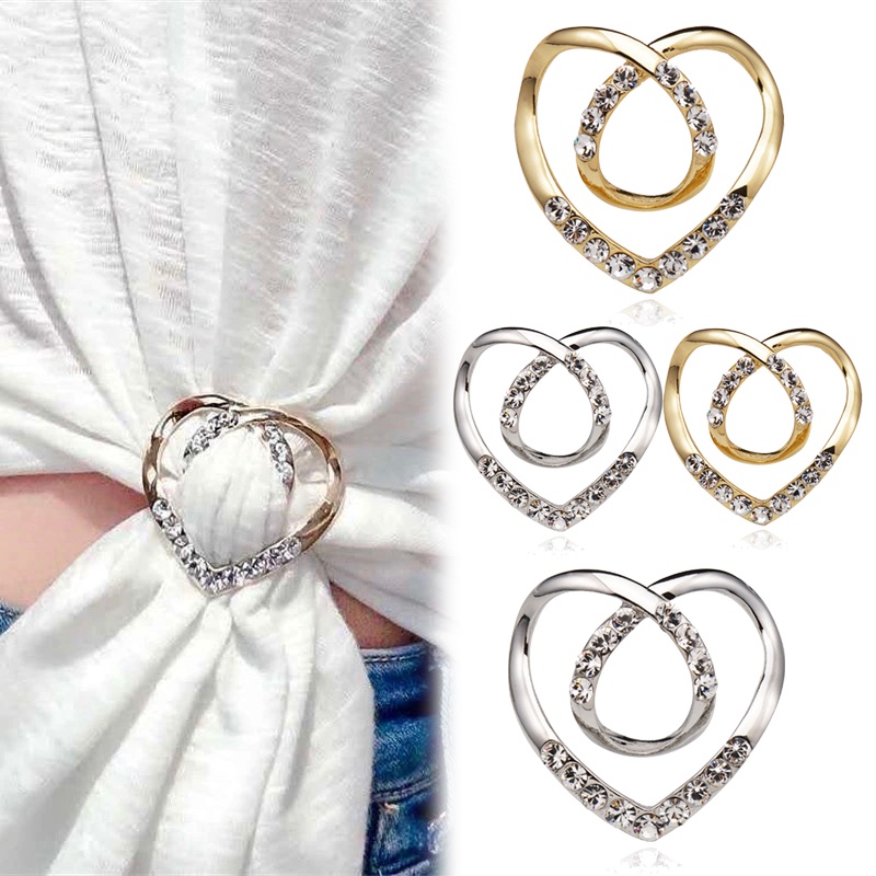 Love Heart Rhinestone Silk Scarf Buckle / T-shirt Hem Knotted Clip ...