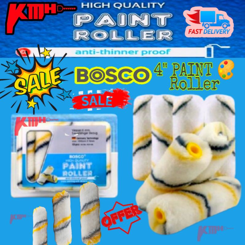 BOSCO 4" Paint Roller (100mm x 11mm) - Anti-Thinner/ Anti-Tina HIGH ...