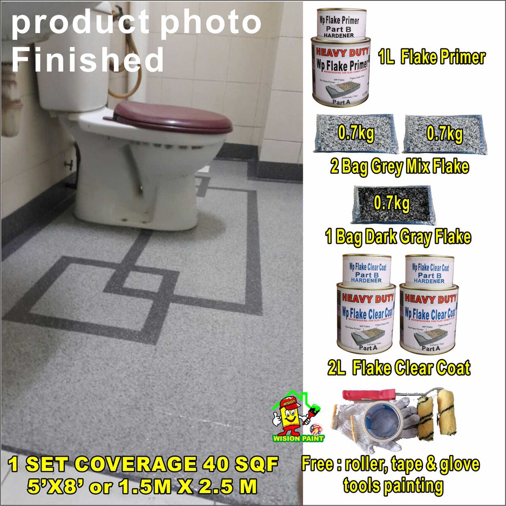 flake coating epoxy ( SPECIAL SET )1L PRIMER + 2 BAG GREY MIX FLAKE + 1 ...