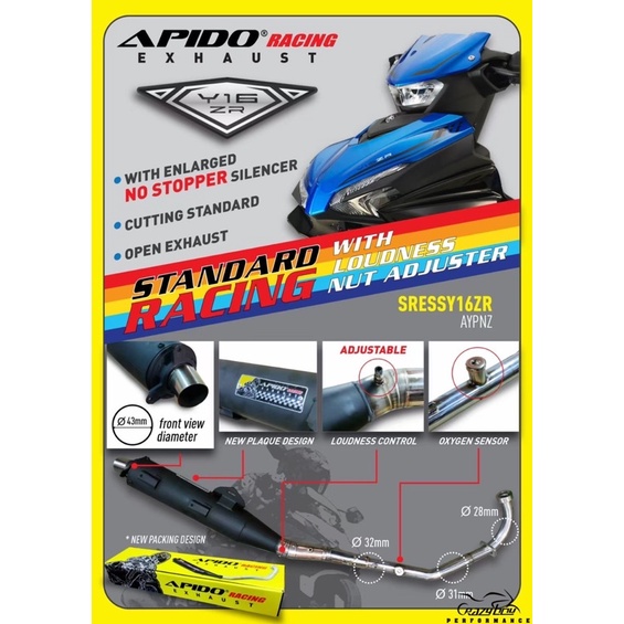 APIDO EXHAUST YAMAHA Y16ZR Y16 RACING EXHAUST ADJUSTABLE SOUND CUTTING ...