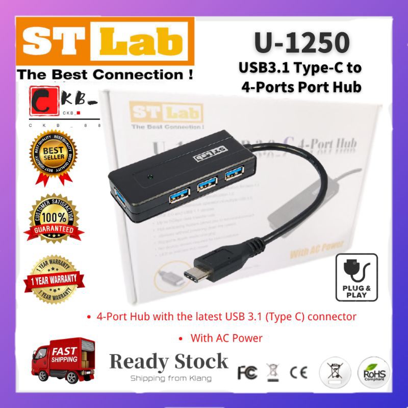 🔥Ready Stock🔥STLAB U-1250 USB3.0-C to 4-Ports Pocket Hub (Original) | Shopee Malaysia